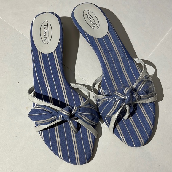 Talbots | Shoes | Talbots Summer Slides Sandals Blue White Bow Ribbon ...